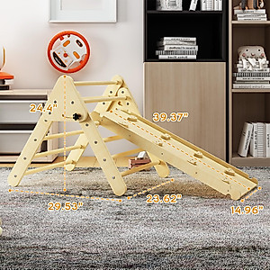 Benarita Pikler Triangle Set 2 in 1, Folding Wooden Triangle Climber with Ramp, Indoor Climbing Toys for Toddlers, Montessori Climbing Toys for Kids Gym Playground