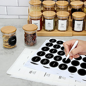 JuneHeart 32 PCS Glass Spice Jars with Bamboo Lids and 194 Waterproof Labels, 4oz Clear Food Storage Containers for Kitchen Sugar Salt Coffee Beans