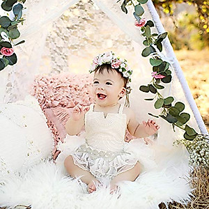 Newborn Baby Girl Romper Lace Tutu Dress Bodysuit Ruffle Sleeveless Jumpsuit with Headband Summer Outfits (White, 0-6 Months)