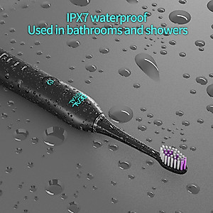 DLM Oral Care 48000 Electric Toothbrush,Powered Toothbrush with 5 Modes & 3 Replacement Brush Heads, Black Wirless Toothbrush Charging for Family&Travel