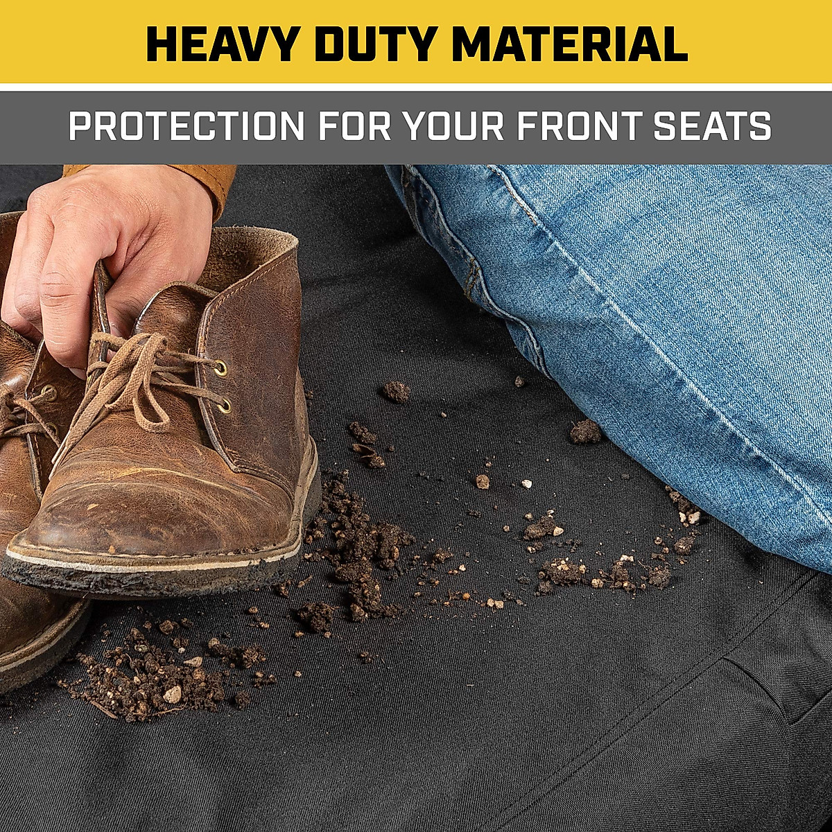 Caterpillar Custom Fit Front Bench Seat Cover with Utility Pockets for Ford F250 / F350 / F450 / F550 (1999-2007) - Durable Black Oxford Super Duty Interior Truck Seat Cover