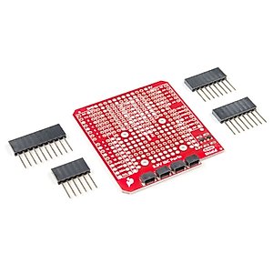 SparkFun Qwiic Shield Compatible with Arduino-Simple to incorporate Qwiic connect system w/ R3 footprint system I2C 4 mounting ports 3-by-1 power rails & ground buses Converts 5V-3.3V Soldering Needed