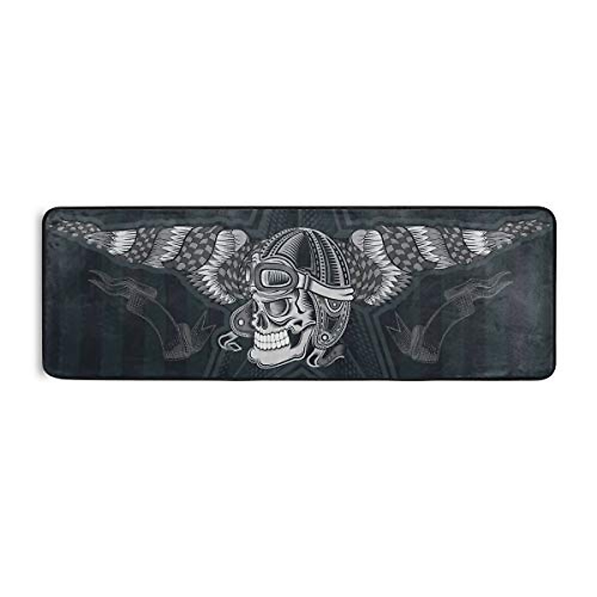 Skull with Vintage Motorcycle Runner Rug Floor Mat Non-Skid Kitchen Rug Soft Area Rug for Bathroom Entryway Hallway Dining Living Room