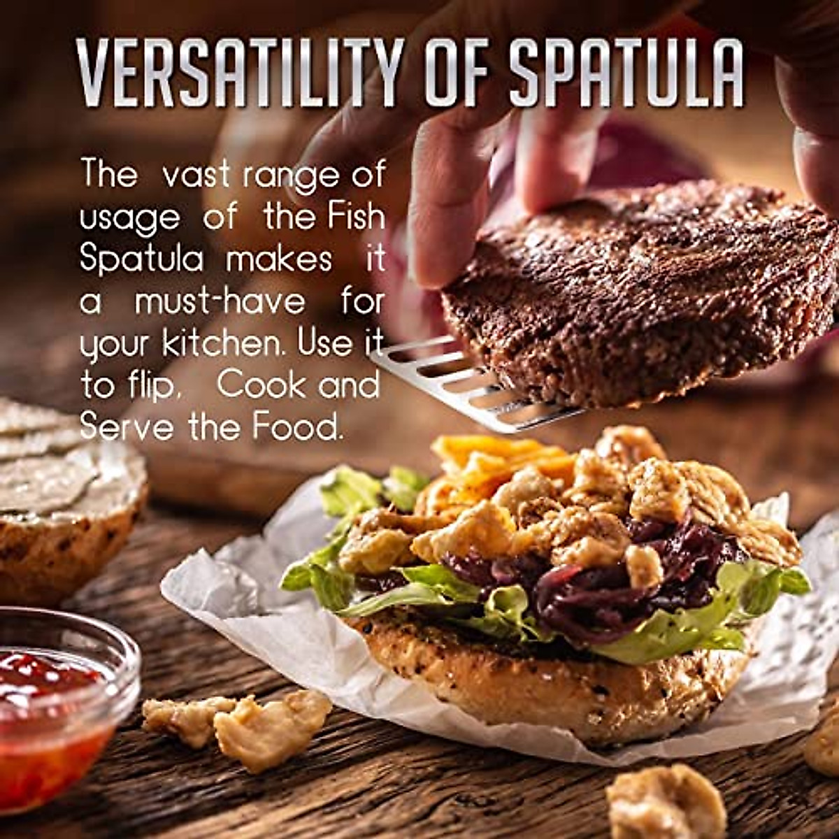 MIU Fish Spatula Stainless Steel, Flexible, Polished Metal, Corrosion Resistant, Kitchen Slotted Turner [Upgraded Version]