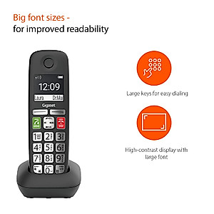 Gigaset E295H - Additional Handset for Cordless Big Button Phone - Made in Germany - Big 2" Display high Contrast - Extra Large Keys, Easy Usability - Caller-Block - 100 Contacts Phonebook, Black