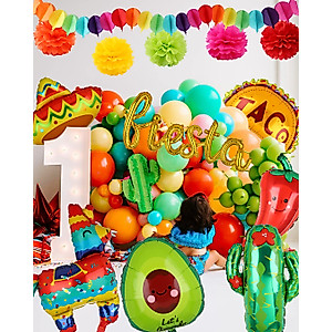 Fiesta Balloons Letter Banner Mexico Taco Llama Cactus Avocado Chili Pepper Mylar Balloon Birthday Mexican Fiesta Theme Cinco De Mayo Party Decor 13 Pcs Set
