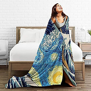 Van Gogh Starry Night Fleece Blanket Throw Blanket, Ultra-Soft Cozy Micro Fleece Blanket for Sofa, Couch, Bed, Camping, Travel, & Car Use-All Seasons Suitable50 X40