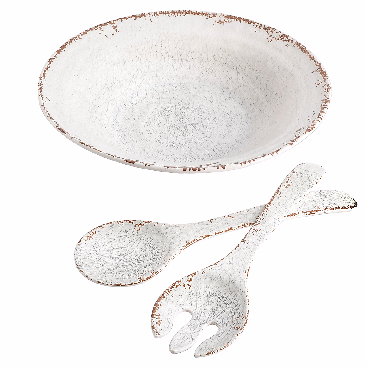 Gibson Home Mauna Melamine 3 Piece 14" Salad Bowl W/2 Servers – Ice White