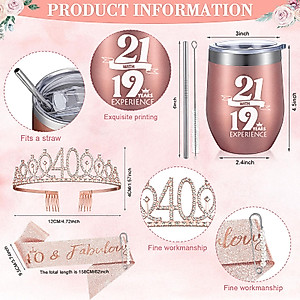 Sieral 40th Birthday Gifts Box for Women Including 21 with 19 Years Experience Wine Tumbler, 40th Tiara, 40th Birthday Sash, 40th Birthday Keychain for Women Friends Lover Mom Coworker(40th Style)