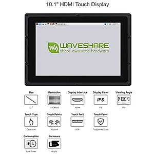 Waveshare 10.1 inch Capacitive Touch Screen LCD IPS Screen 1280x800 Hardware Resolution Supports Multi Mini-PCs and Multi Systems