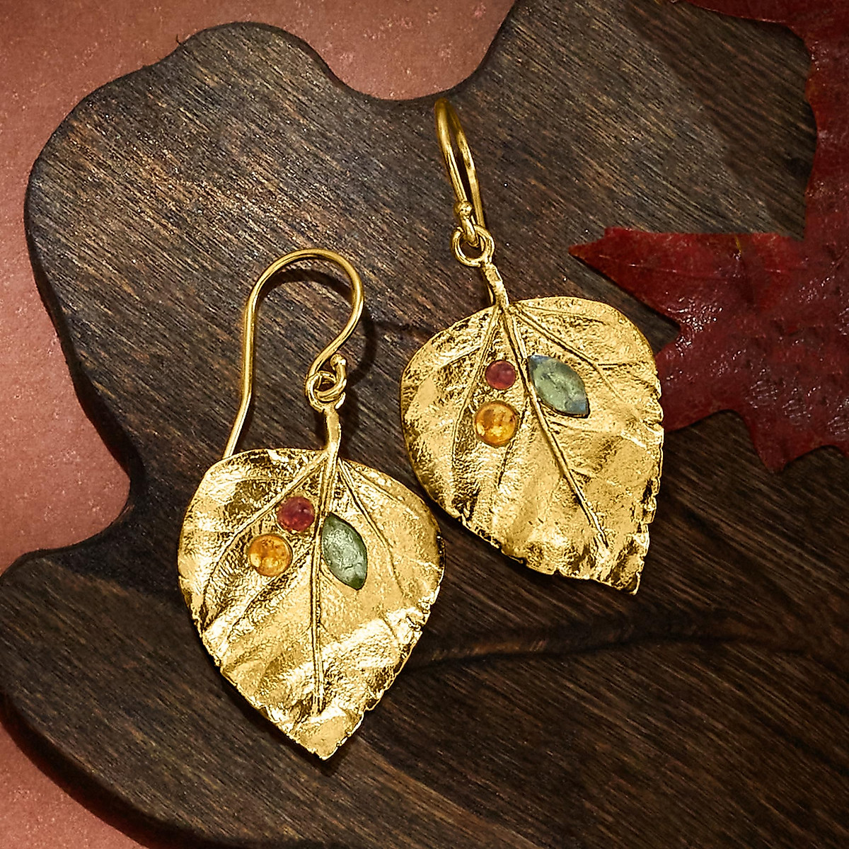 Ross-Simons 1.40 ct. t.w. Multi-Stone Leaf Drop Earrings in 18kt Yellow Gold Over Sterling
