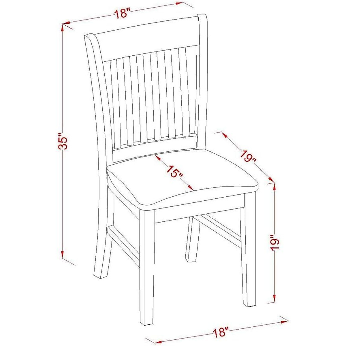 East West Furniture NFC-MAH-W Norfolk Dining Room Chairs - Slat Back Solid Wood Seat Chairs, Set of 2, Mahogany