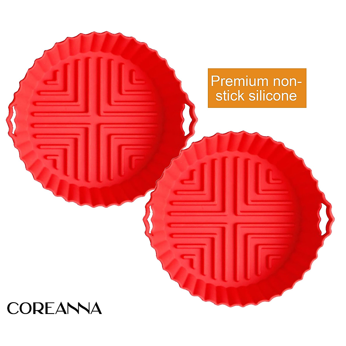 COREANNA Air Fryer Liners - "2-Pack Silicone Air Fryer Silicone Liners - Reusable, Heat Resistant, and Easy to Clean Replacement Pot for Air Fryer Oven Accessories - "Red"