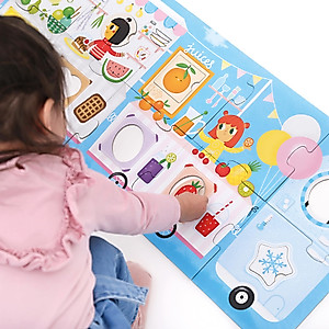 Banana Panda Make-a-Match Food Truck Puzzle with Matching Activity - Large 23-Piece Panoramic Floor Puzzle Over 3 Feet Wide - Pieces Include Basic Shapes to Match, for Kids Ages 2 Years and up