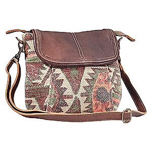 Myra Bag Crack Flap Upcycled Canvas & Leather Crossbody Bag S-1622