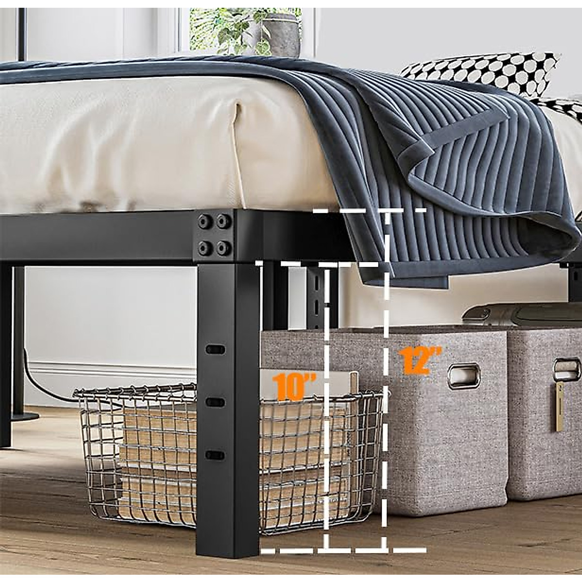 Cleaniago California King Metal Platform Bed Frames No Box Spring Needed,Heavy Duty Steel Slats Platform with 3000lbs Support, Noise Free, Anti-Slip, Easy Assembly, Black