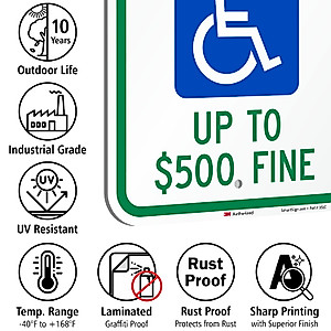 SmartSign "Reserved Parking - Up To $500 Fine" Handicap Parking Sign | 12" x 18" 3M Engineer Grade Reflective Aluminum