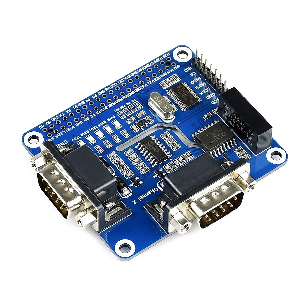 2-Channel Isolated RS232 Expansion HAT for Raspberry Pi 4B/3B+/3B/2B/B+/A+/Zero/Zero W, SC16IS752+SP3232 Dual Chip Convert SPI to RS232 Data Rate up to 921600bps Embed Multi Protection Circuits