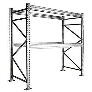 Shelving Inc. 48"d x 144"w x 96"h - 2-Tier Galvanized Teardrop Pallet Rack Starter Unit, No Decking, 6-1/2"h Beams, Weight Capacity 7160lbs Per Level
