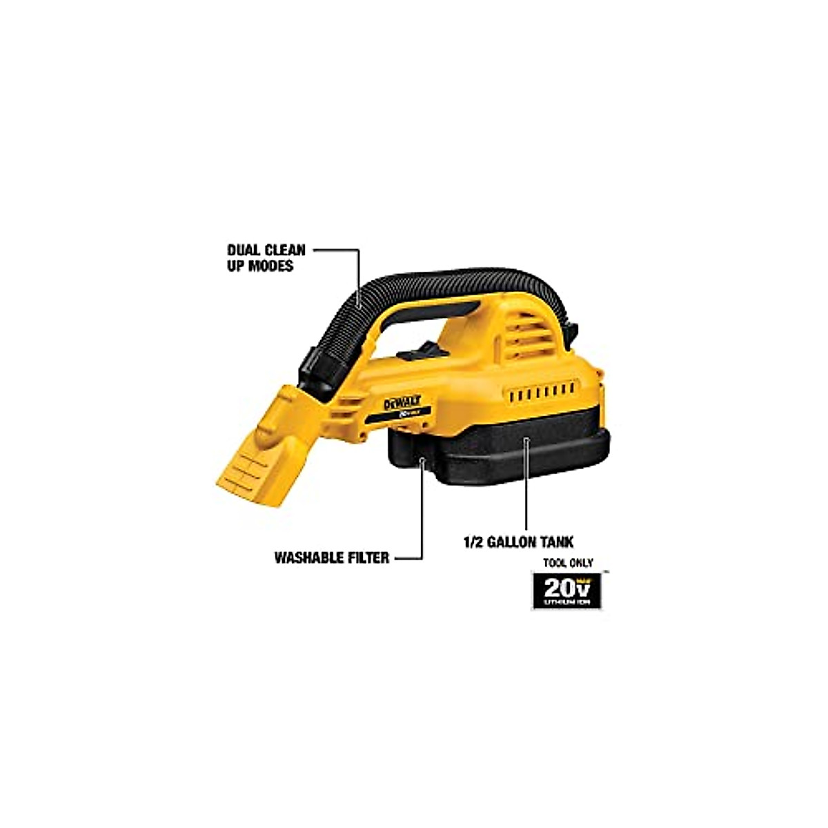 DEWALT 20V MAX Cordless Vacuum, Wet/Dry, Portable, 1/2-Gallon, Tool Only (DCV517B) , Black