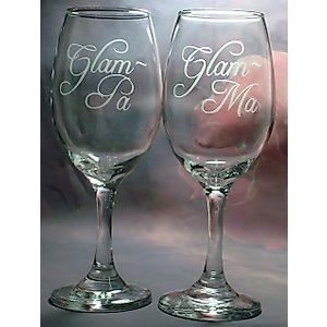 Glam Ma and Glam Pa Grandma Grandpa Grandparent Wine Glass gift Set Pregnancy Reveal Wine Glass