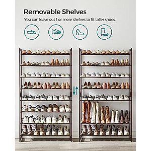 SONGMICS Shoe Rack, 8-Tier Shoe Organizer, Metal Shoe Storage for Garage, Entryway, Set of 2 4-Tier Stackable Shoe Shelf, with Adjustable Flat or Angled Shelves, Holds 32-40 Pairs, Bronze