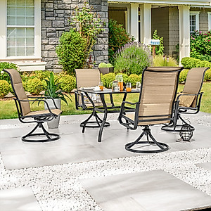 PatioFestival Patio Dining Set 5 Pieces Metal Outdoor Furniture Sets Outside Square Table Swivel Rocker Chairs with All Weather Frame (Beige)