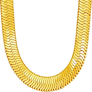 LIFETIME JEWELRY 11mm Flexible Herringbone Chain Necklace 24k Real Gold Plated (20 inches, Gold)