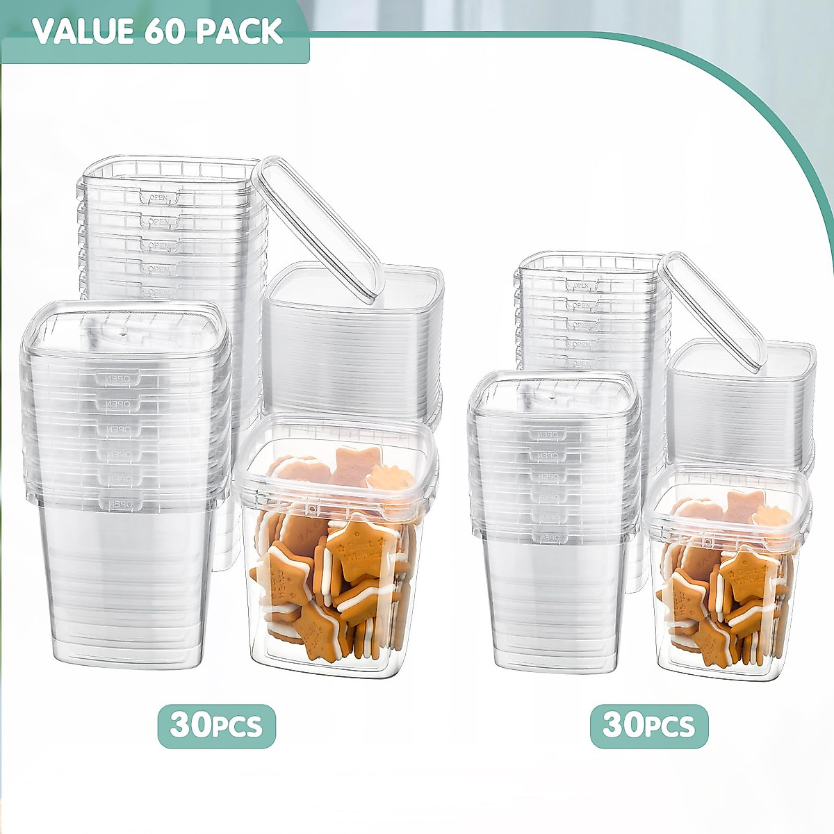 60 Pack Square Clear Plastic Deli Containers with Lids 32 oz 16 oz Stackable Tamper Proof Airtight Food Storage Containers Square Plastic Jars for Food Prep Freezer Kitchen Restaurant Supplies