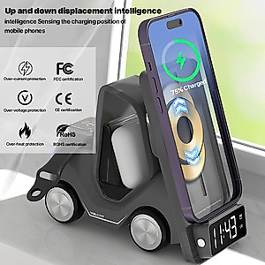 Diecallan 5 in 1 Wireless Charging Station 20W Adapter Fast Wireless Charging Apple Devices for iPhone 15/14/13/12 Series for AirPods Pro/3/2,for Apple Watch/iWatch Support Alarm Clock Light（Grey）