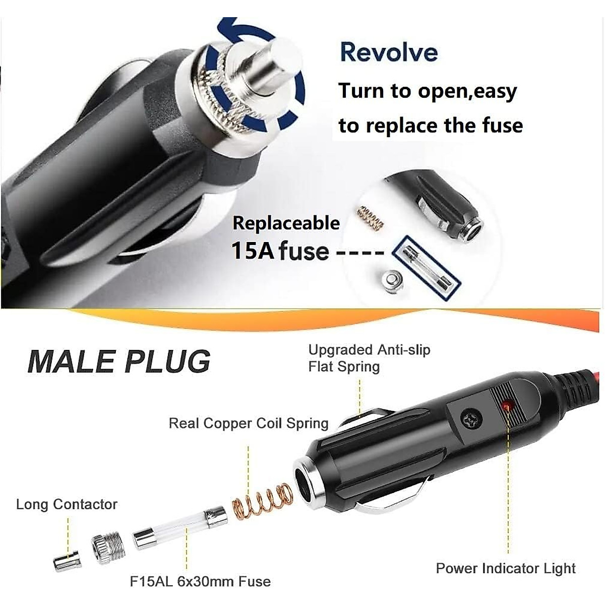 MJPOWER Car Charger Compatible with BLUETTI Car Charging Cable EB3A / EB70 / EB70S Portable Power Station 6.6 Feet 16AWG UL Certified DC Power Cord & 15A Fuse