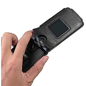 Case for Go Flip Phone, Nakedcellphone [Black Vegan Leather] Form-Fit Cover with [Built-in Screen Protection] and [Metal Belt Clip] for Alcatel Go Flip V, MyFlip, QuickFlip, AT&T Cingular Flip 2