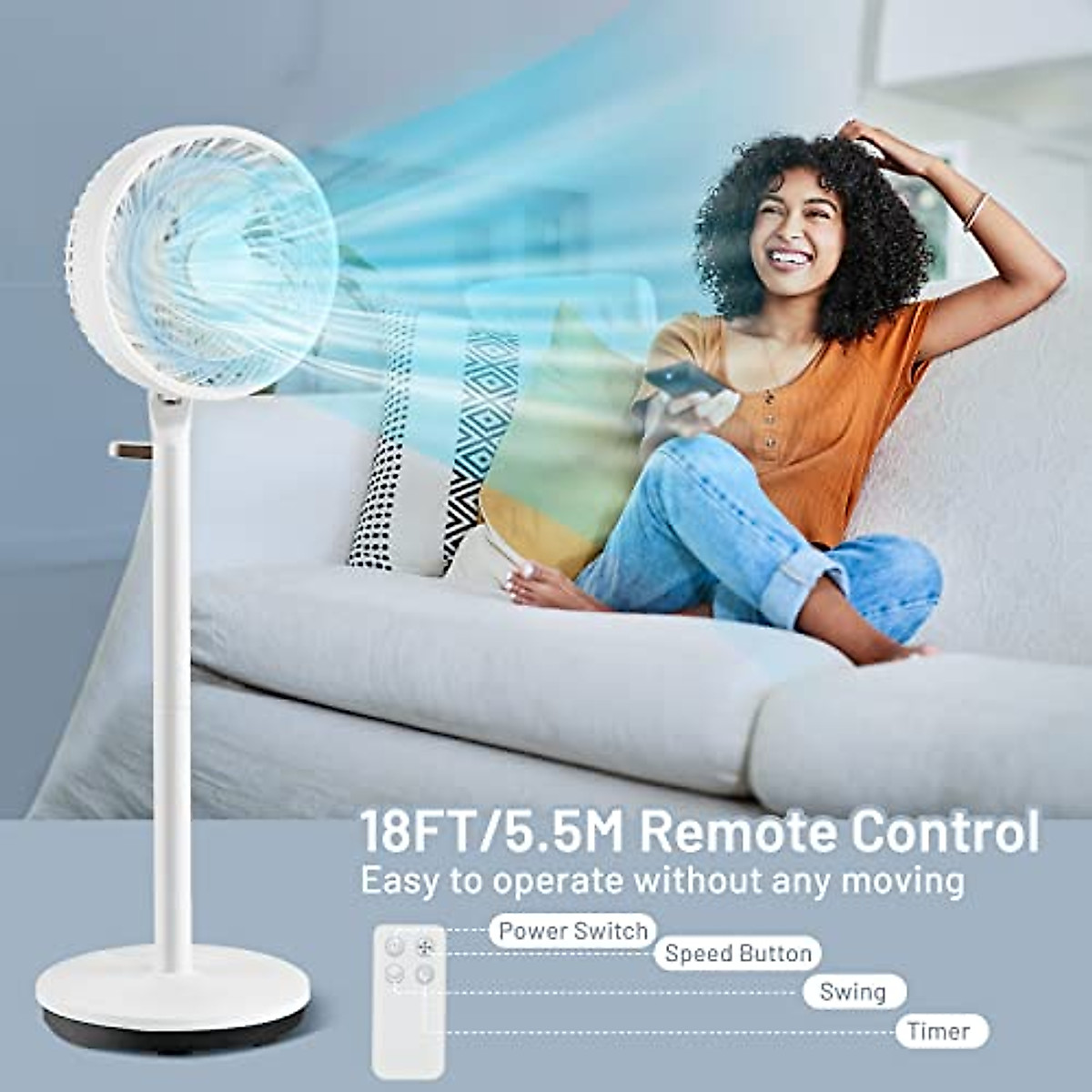 Tangkula Oscillating Pedestal Fan with Remote Control, 3 Heights Standing Fan, Portable Floor Fan with 3 Wind Speeds, 1-7 H Timer, Quiet Stand Fan with 85° Oscillation & 100° Tilt for Home Office