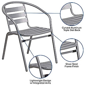 EMMA + OLIVER Silver Metal Stack Chair with Aluminum Slats