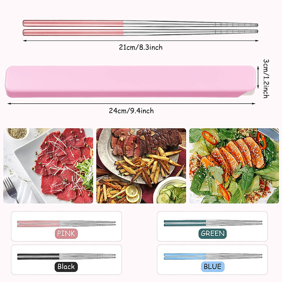 4 Pairs Portable Chopsticks with Case Stainless Steel Chopsticks Reusable Portable Utensil for School Home Office Camp Travel Bento Box