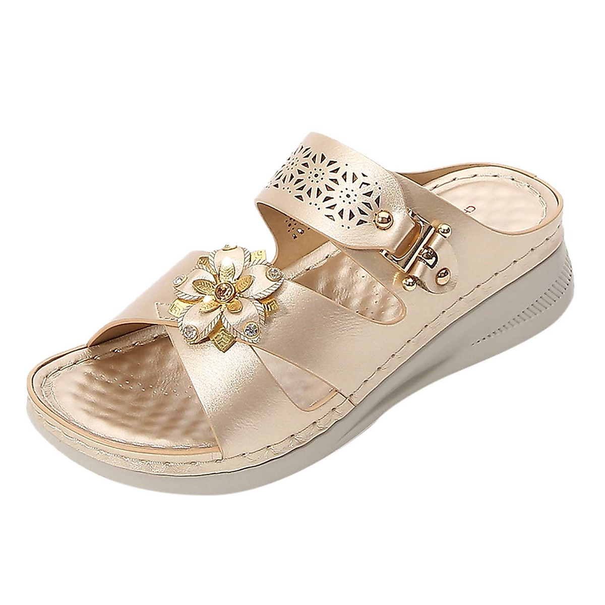 justHIGH Sandals for Women Summer Hollow Out Slip On Platform Sandal Wedge Shoes with Concealed Orthotic Arch Support