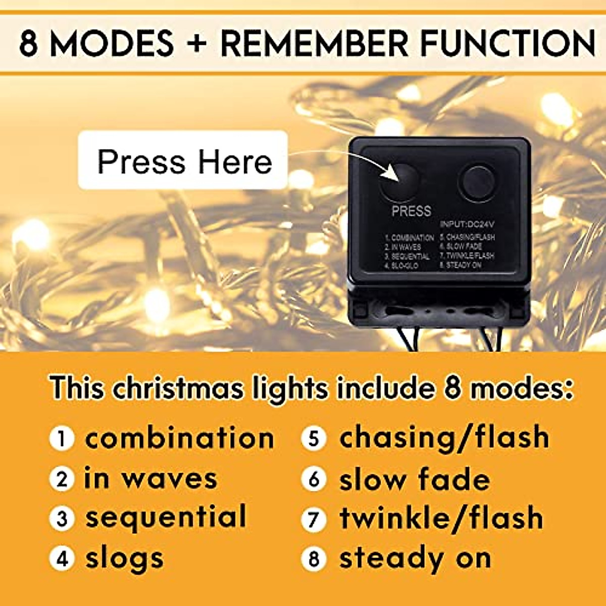 ROYAMY Outdoor Christmas String Lights 300 LED 105ft, IP55 Waterproof UL Certificated Suitable Outdoor Indoor Fairy Lights Halloween Garden Patio Wedding Trees Parties Decoration Warm White