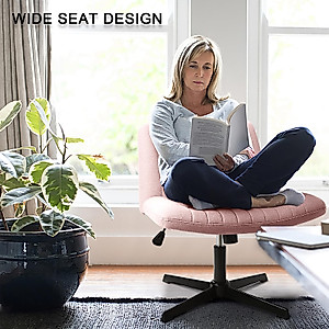 LEMBERI Fabric Padded Desk Chair No Wheels, Armless Wide Swivel Home Office Desk Chair,120° Rocking Mid Back Ergonomic Computer Task Vanity Chair for Office, Home, Make Up,Small Space (Pink)