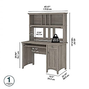 Bush Furniture Salinas Computer Hutch | Study Table with Drawers, Cabinets & Pullout Keyboard/Laptop Tray | Modern Home Office Work Desk with Storage, 48W, Driftwood Gray