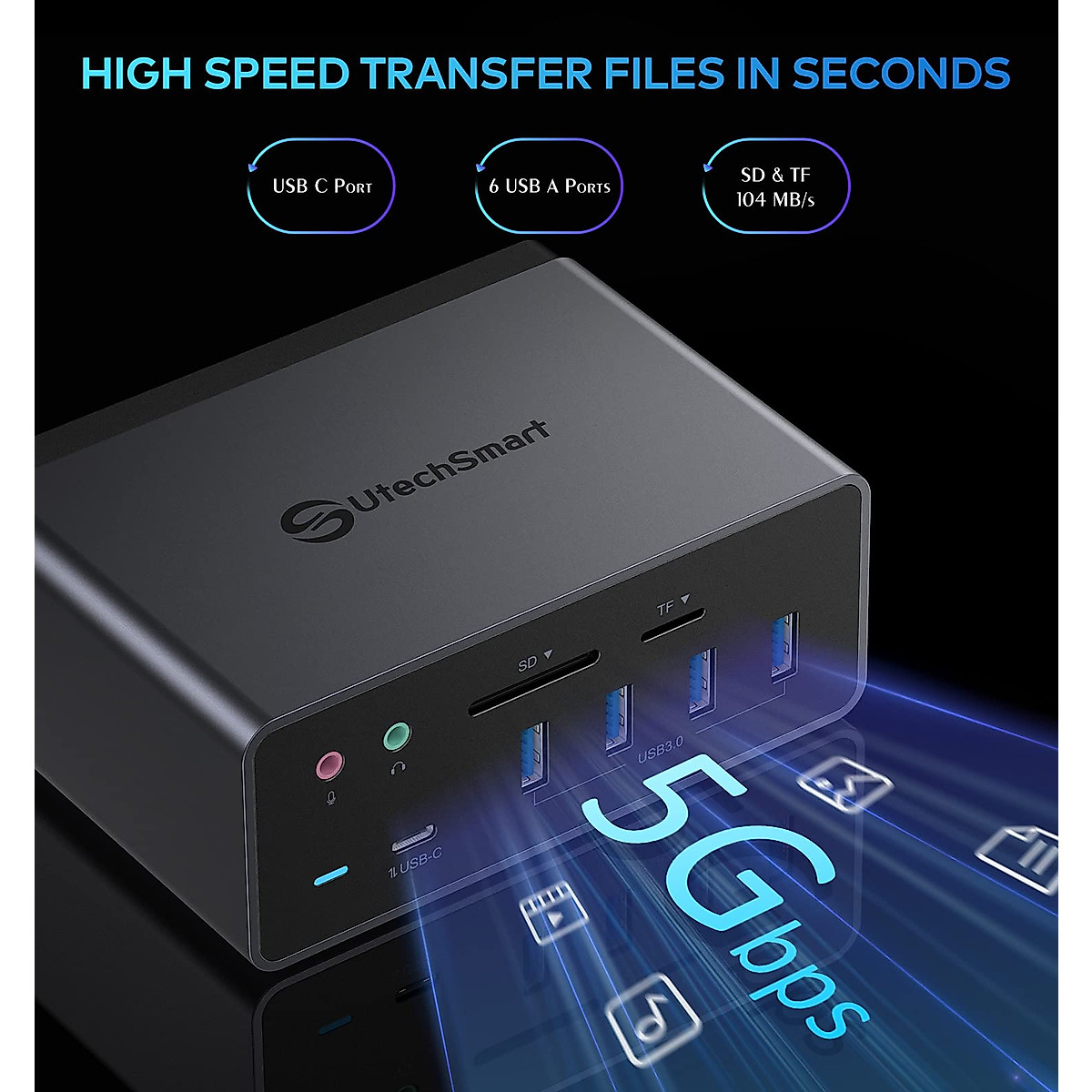 Docking Station,UtechSmart 19 in 1 Quadruple Monitor Laptop USB C Docking Station,USB C Hub Dock 3 HDMI Adapter for MacBook&Windows (3 HDMI,1 VGA,6 USB Ports,100WPD,Ethernet,SD/TF Card Reader,Audio)