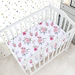 JAROSY Ultra Soft Mini Crib Sheets 3 Pack, Silky Skin-Friendly Playard Pack n Play Sheets for Baby Girls, 5'' Deep Pocket Fit All Pack N Play, Playard, Mini and Portable Crib Mattresses, Florals Theme