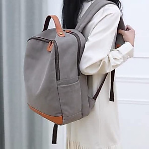 Shaelyka Canvas Laptop Backpack for Women & Men, Water-resistant Travel Backpacks Lightweight, Fit for 15.6 inches Laptop, Grey