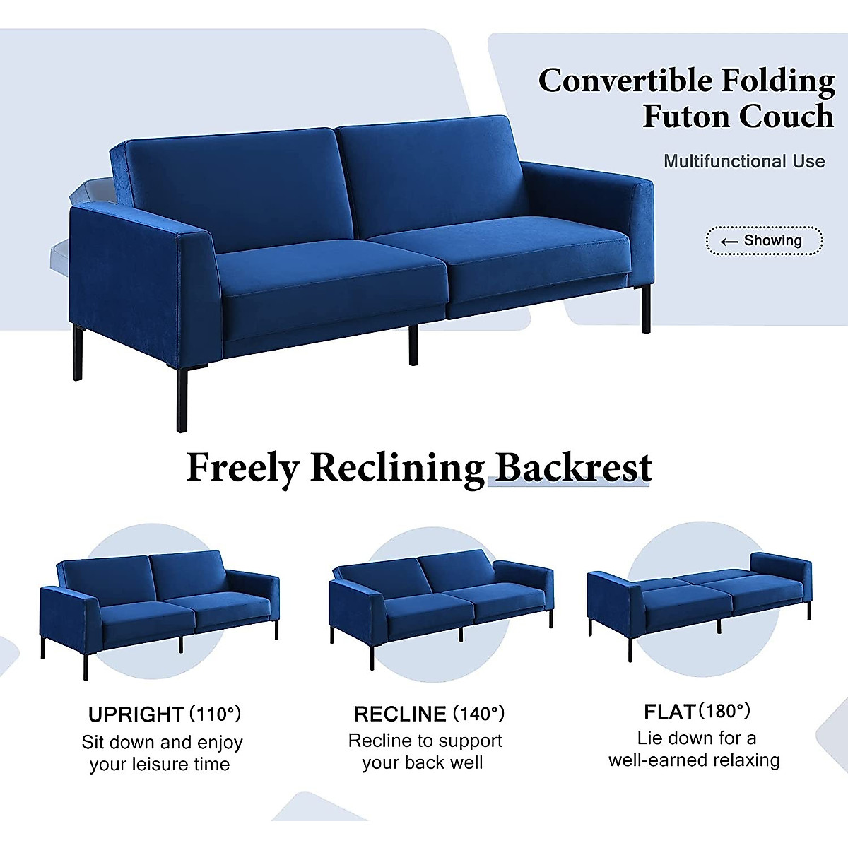 STP-Y Velvet Convertible Upholstered Convertible Folding Futon Couch Sofa Bed, Foldable Loveseat, Loveseats Furniture for Compact Small Space, Dorm, Living Room Apartment, Office