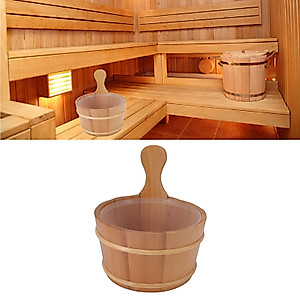 Jeffergarden 4L Wooden Pail Sauna Bucket, Sauna Bucket with Ladle Sauna Bucket and Ladle Set Wooden Hot Tub Barrel Steam Room Water Bucket with Plastic Liner Sauna Spa Accessory