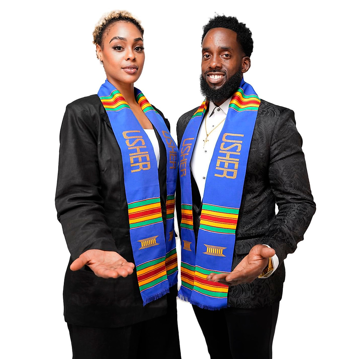 Dupsie's Usher Hand-woven Kente Cloth Stole/Sash. Blue