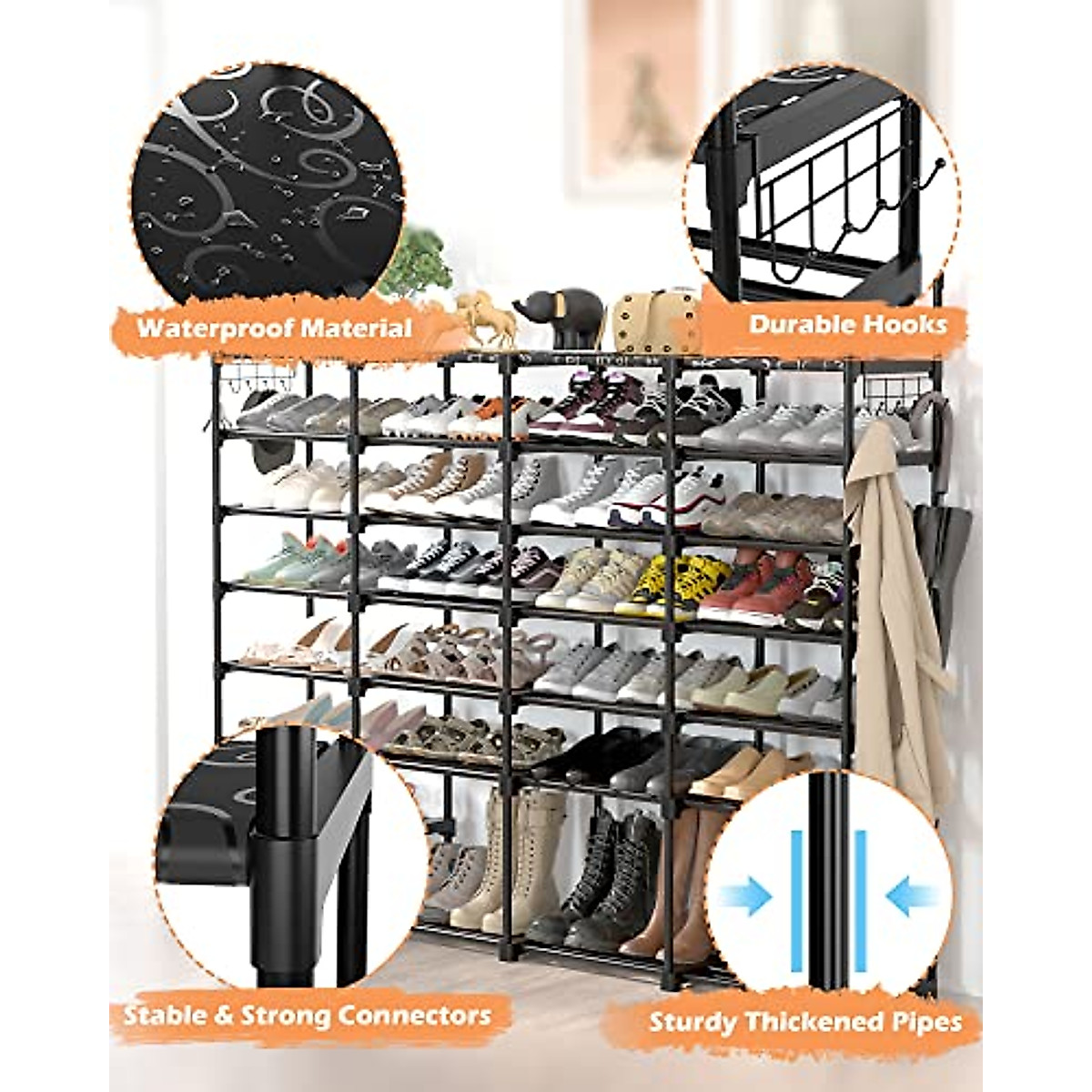 TIMEBAL 8 Tier Large Shoe Rack Organizer, 52-60 Pairs Shoe Storage, Vertical Free Standing Tall Shoe Rack for Entryway, Stackable Shoe Cabinet Shoe Rack Organizer for Closet Bedroom Hallway Garage