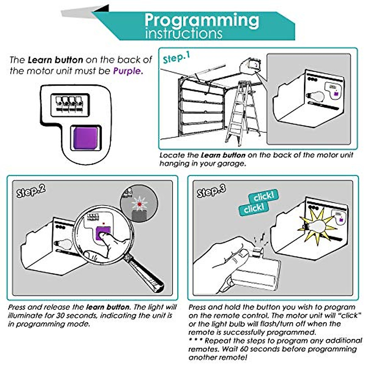 2 Garage Door Remote Opener for Liftmaster 371LM (2005-Current) Purple Button - Security+ 315 MHz
