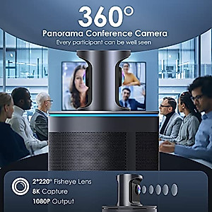 KanDao Meeting 360 Video Conference Room Camera, 8K Captured 1080P HD 360° Meeting Room Camera, 8*Mics & 20W Speaker Automatic Speaker Focus & Smart Zooming All-in-one Plug & Play Conference Webcam