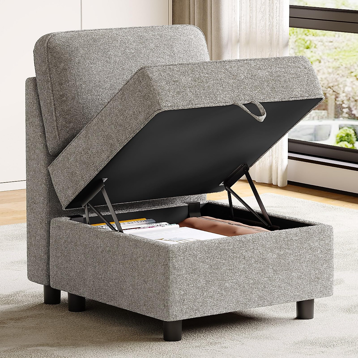 beyond SMART Fabric Middle Module for Modular Sofa, Customizable Sectional Sofa Couch, Accent Armless Chair with Storage Seat, Single Seat,Grey