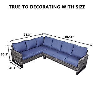 HUMMUH 8 Piece Patio Furniture All Weather 6-Seater Outdoor Sectional Sofa with Patio Swivel Chairs and Outdoor Chairs Ottomans for Porch,Garden,Backyard,Deck